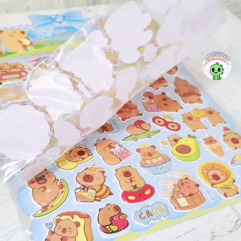 SET X2 LAMINAS DE STICKERS CAPIBARA - Tulipan Azul Paper Garden
