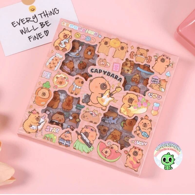 SET X100 LAMINAS DE STICKERS CAPIBARA - Tulipan Azul Paper Garden