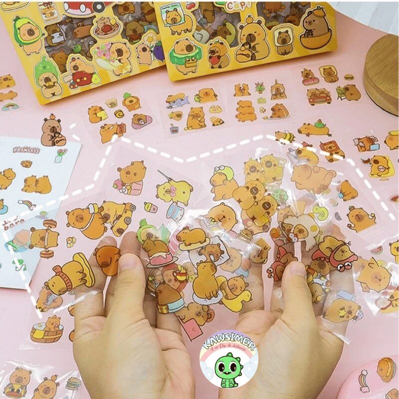 SET X100 LAMINAS DE STICKERS CAPIBARA - Tulipan Azul Paper Garden