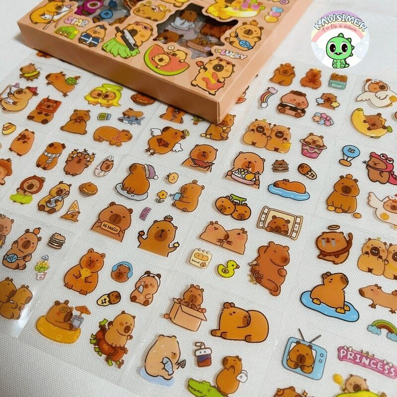 SET X100 LAMINAS DE STICKERS CAPIBARA - Tulipan Azul Paper Garden