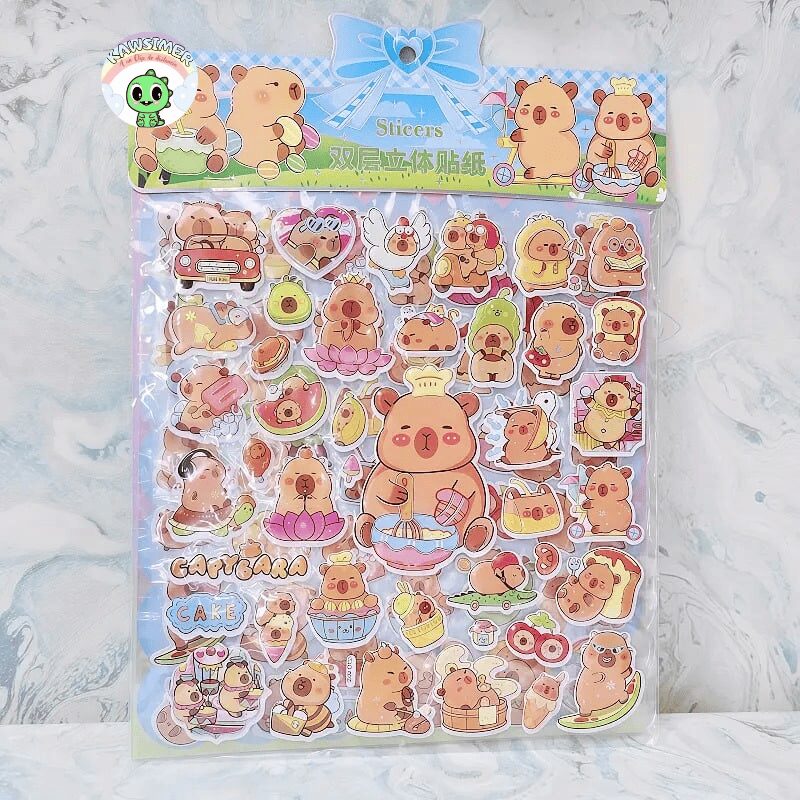 SET X2 LAMINAS DE STICKERS CAPIBARA - Tulipan Azul Paper Garden